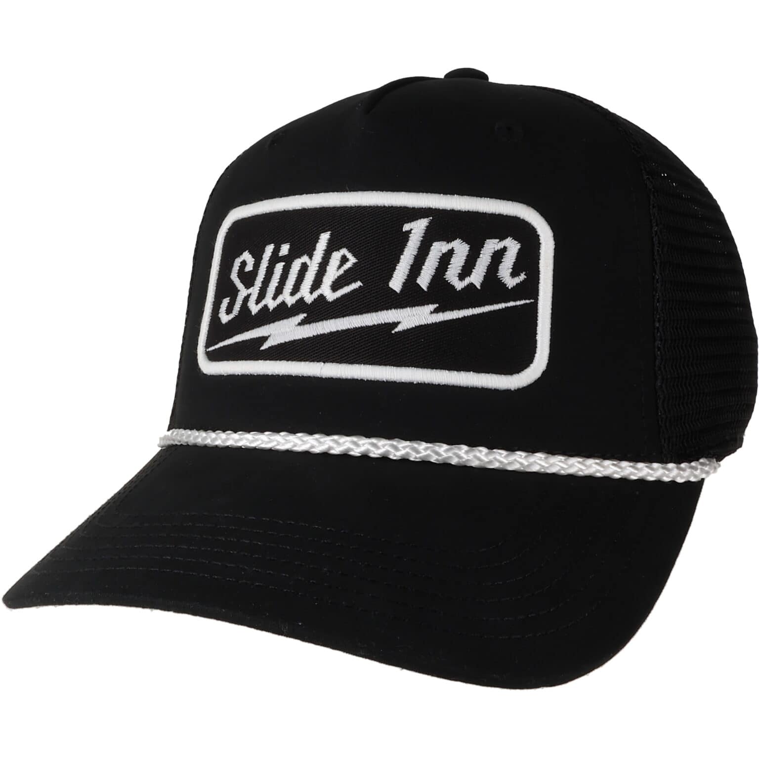 Slide Inn Roadie Trucker Hat - Black/White Rope - Galloup's Slide Inn